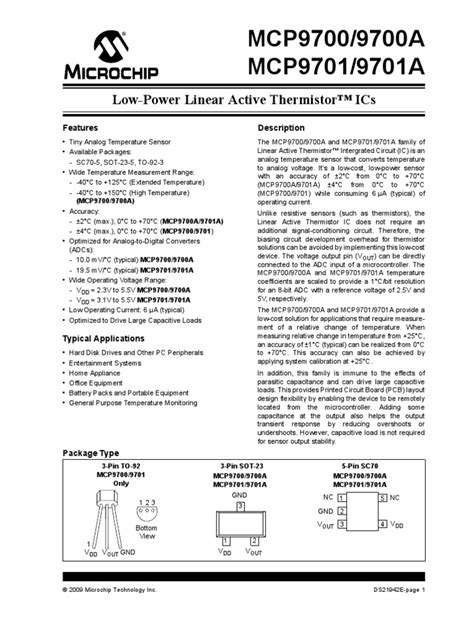 Datasheet Mcp9700 Pdf Analog To Digital Converter Sensor