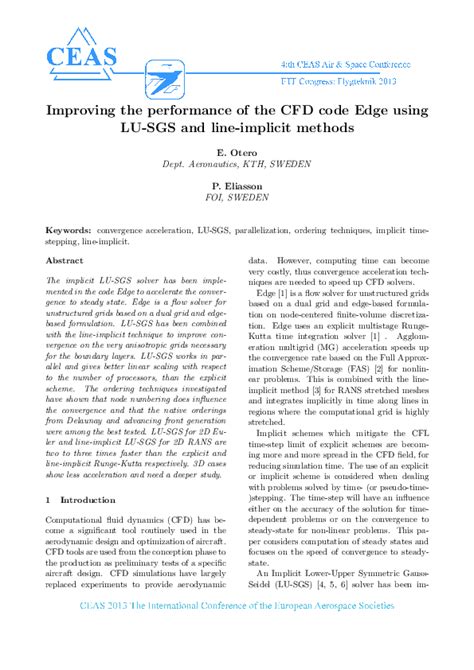 Pdf Improving The Performance Of The Cfd Code Edge Using Lu Sgs And