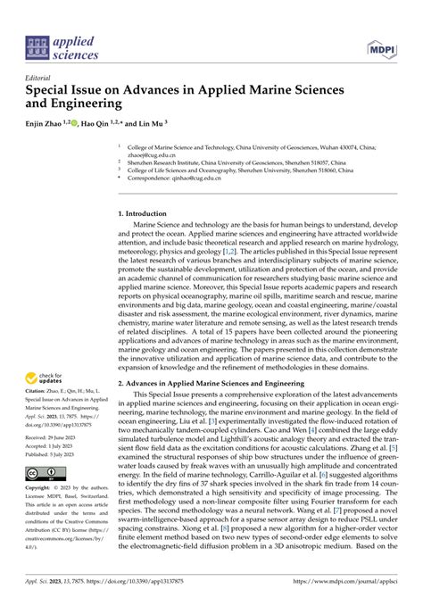 Pdf Special Issue On Advances In Applied Marine Sciences And Engineering