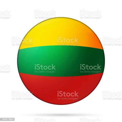리투아니아의 국기와 유리 빛 공 둥근 구 템플릿 아이콘 리투아니아 국가 상징 흰색 배경에 강조 표시된 광택 사실적 공 3d 추상 벡터 일러스트레이션 큰 거품 3차원 형태에