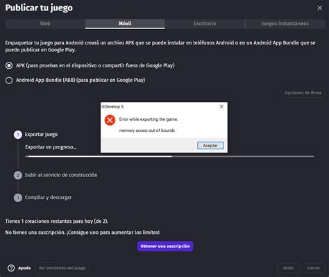 Error Memory Access Out Of Bounds When Using Online Build Server Gdevelop General