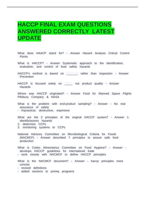 Haccp Final Exam Questions Answered Correctly Latest Update Hacp