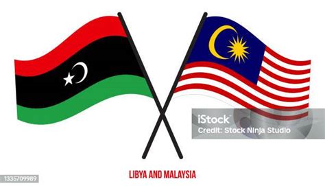 리비아와 말레이시아 국기는 교차하고 플랫 스타일을 흔들었다 공식 비율 올바른 색상입니다 Friends Of The Earth에 대한 스톡 벡터 아트 및 기타 이미지 Istock
