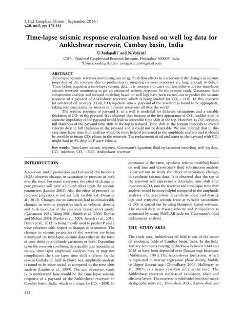 Pdf Time Lapse Seismic Response Evaluation Based On Well Log Data For