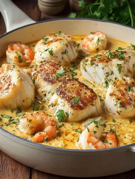 Shrimp And Cod In Creamy Garlic Sauce