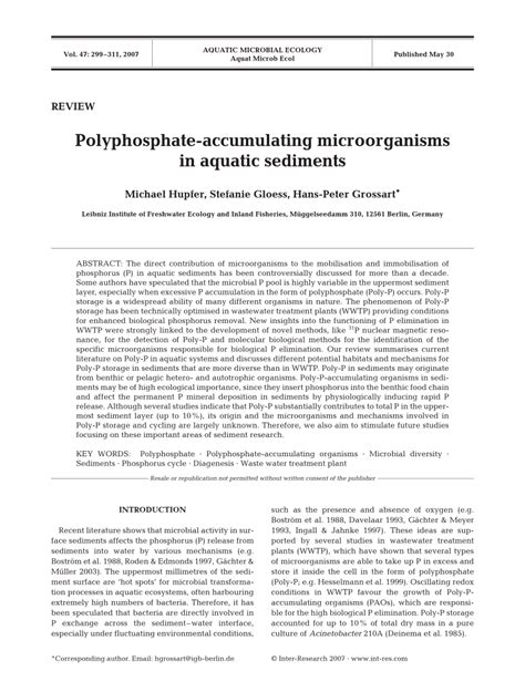 Pdf Polyphosphate Accumulating Microorganisms In Aquatic Sediments