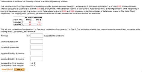 Solved Formulate But Do Not Solve The Following Exercise As