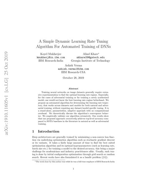 A Simple Dynamic Learning Rate Tuning Algorithm For Automated Training Of Dnns Deepai