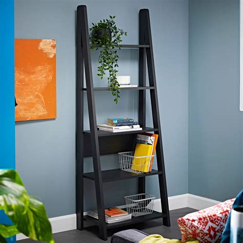 Tiva Wooden Ladder Bookcase Black Homebase