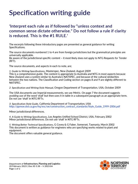 Specification Writing Guide Pdf Specification Technical Standard Information