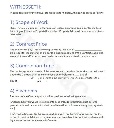 Tree Trimming Contract Template Tree Removal Contract Agreement Tree Service Contract