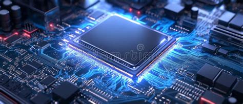 Glowing Advanced Processor Intricate Circuit Board Design With Fiber Optic Cables And Data