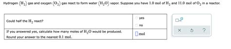 solved hydrogen h2 gas and oxygen o2 gas react to form