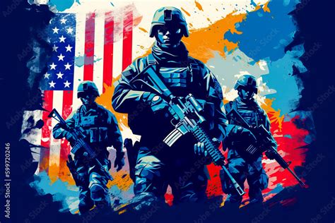 Usa Army Soldiers Graphic Design Generative Ai Stock Illustration