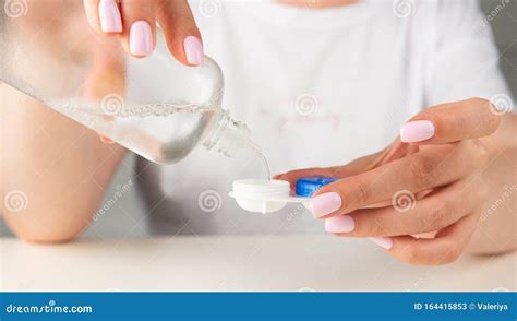 Putting Liquid Inside Lens Container Stock Image Image Of Storage