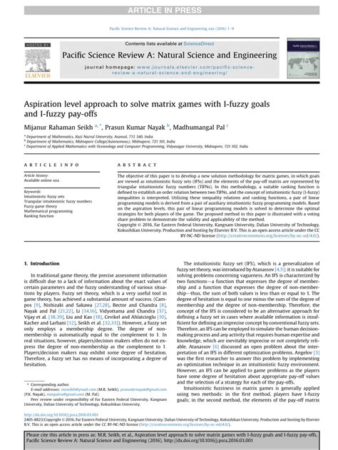 Pdf Aspiration Level Approach To Solve Matrix Games With I Fuzzy