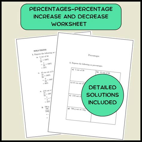 Percentages Percentage Increase And Decrease Worksheet With Solutions