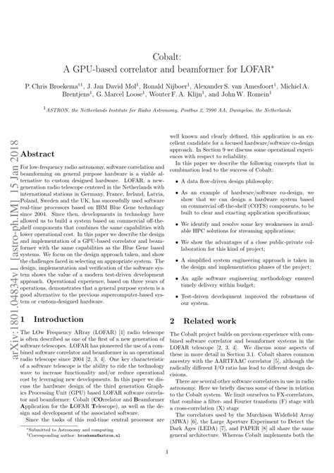 Pdf Cobalt A Gpu Based Correlator And Beamformer For Lofar