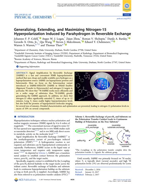 Pdf Generalizing Extending And Maximizing Nitrogen 15 Hyperpolarization Induced By
