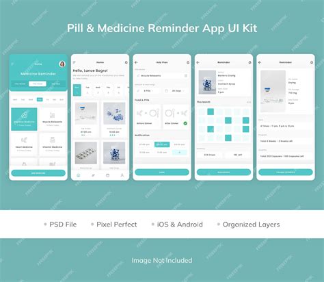 Premium Psd Pill And Medicine Reminder App Ui Kit