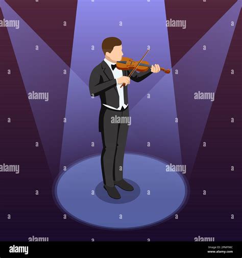 Isometric Violinist Man Playing The Violin Classical Stringed Musical
