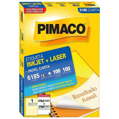 Etiqueta Pimaco Carta Inkjet Laser 279 4x215 9mm 100 Folhas 6185