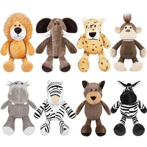 Elcoho 8 Pieces Safari Stuffed Animals Plush Jungle Animal Toys 98