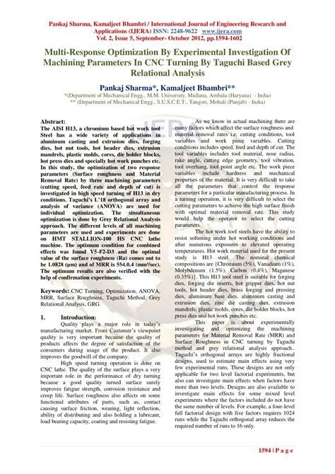 Pdf Multi Response Optimization By Experimental Investigation Of