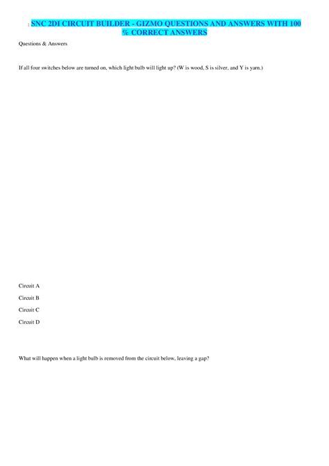 Snc 2di Circuit Builder Gizmo Questions And Answers With 100 Correct Answers Scholarfriends