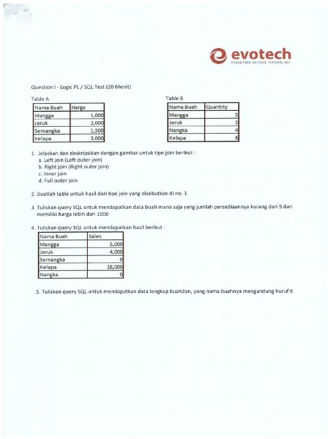 Query Test Evotech Pdf