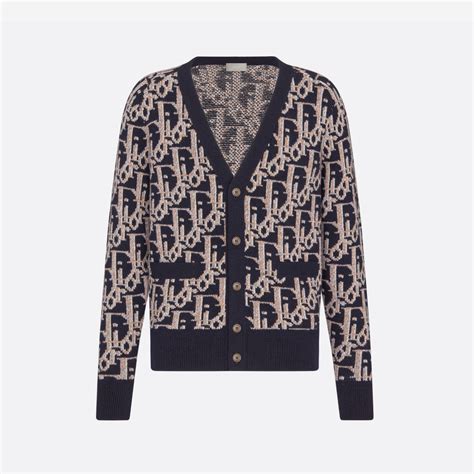 디올 오블리크 가디건 네이비 블루 울 자카드 Dior Kream