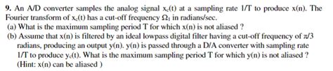 Solved An A D Converter Samples The Analog Signal Xc T Chegg