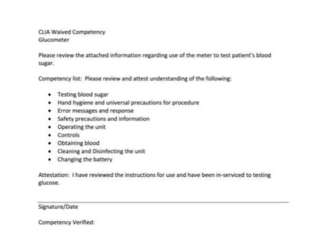 Clia Waived Competency Attestation For Blood Glucose Testing Asc