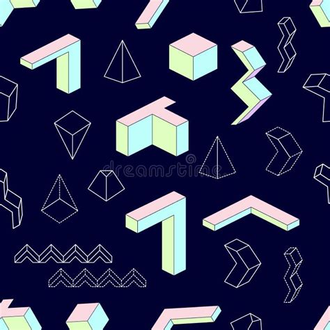 Geometric Shapes Abstract Seamless Vector Pattern With Isometric