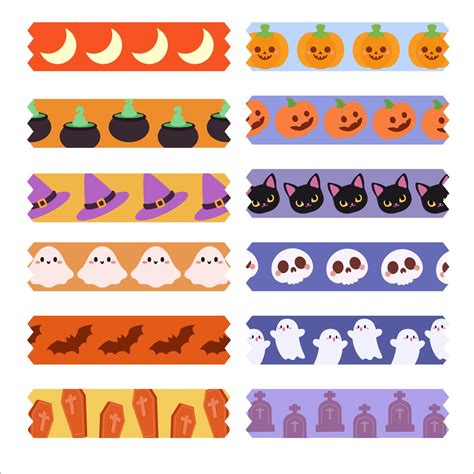 Cute Halloween Pattern Tape Set With Ghosts Cats And Pumpkins Kawaii