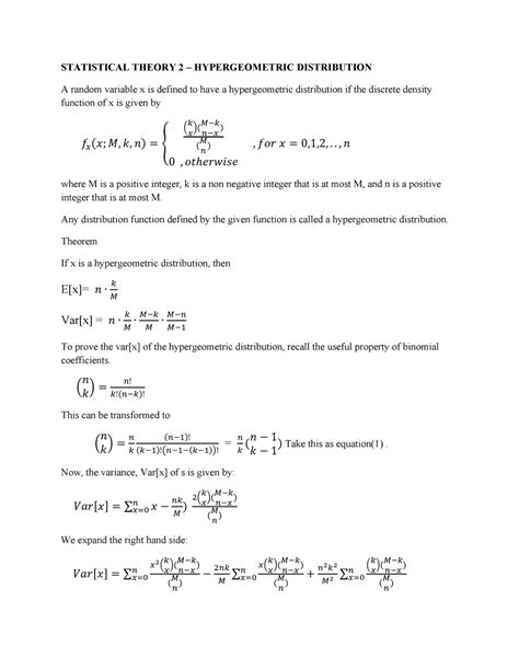 statistical theory 2 hypergeometric distribution statistical theory