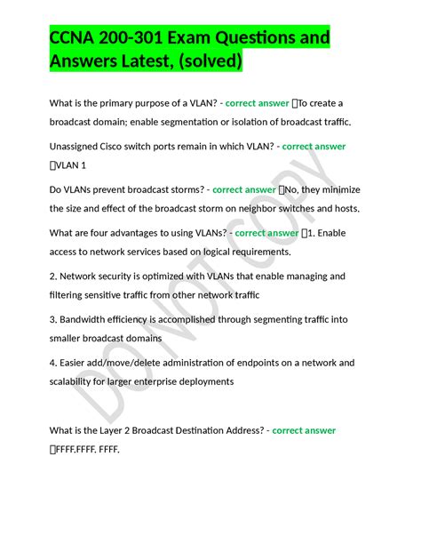 Ccna 200 301 Exam Questions And Answers Latest Solved Exams Computer Science Docsity