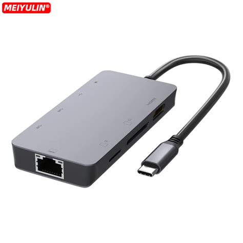 Usb C ฮับ Type C เพื่อ Hdmi 4พัน Rj45เข้ากันได้ Usb 30อะแดปเตอร์8 In 1