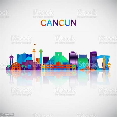 다채로운 기하학적 인 스타일에 칸쿤 스카이 라인 실루엣입니다 디자인에 대 한 기호입니다 벡터 일러스트입니다 칸쿤에 대한 스톡 벡터 아트 및 기타 이미지 Istock