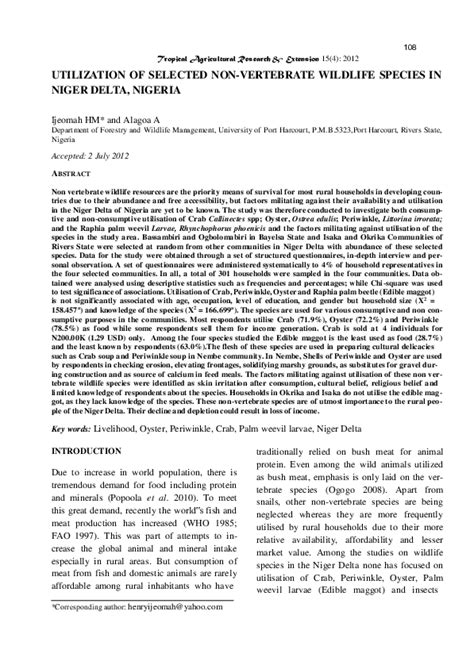 Pdf Utilization Of Selected Non Vertebrate Wildlife Species In Niger