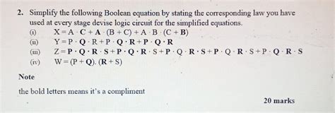 Solved 10 Marks 2 Simplify The Following Boolean Equation