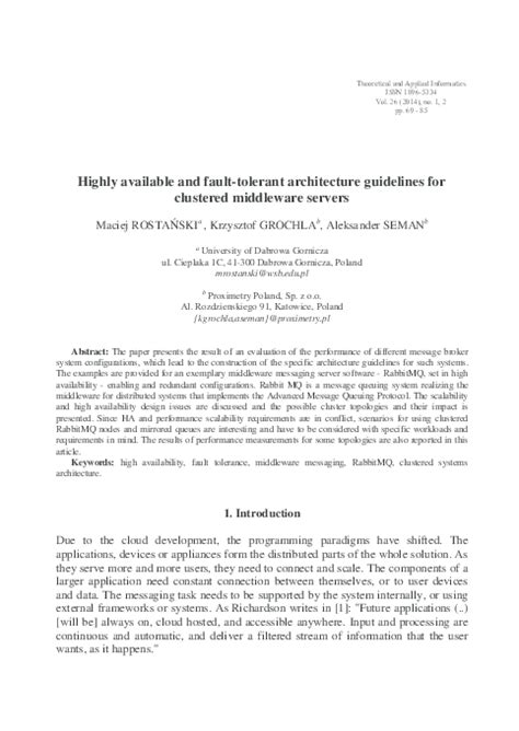 Pdf Highly Available And Fault Tolerant Architecture Guidelines For Clustered Middleware Servers