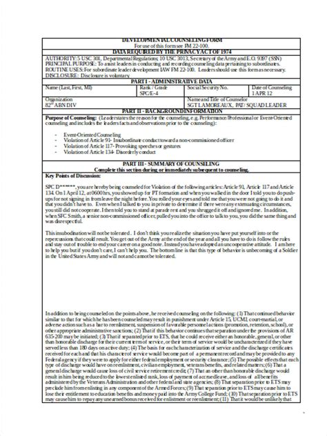 Army Initial Counseling Forms Printable Examples Printable Forms Free