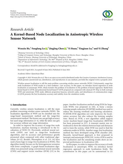 Pdf A Kernel Based Node Localization In Anisotropic Wireless Sensor
