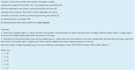 Solved Construct A Finite State Machine That Models A Chegg