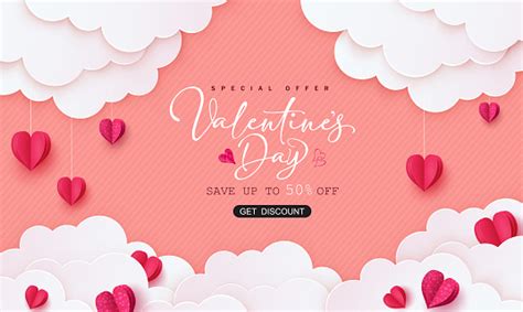발렌타인 데이 판매 종이 컷 벡터 배너입니다 해피 발렌타인 데이 세일 특별 제공 할인 텍스트 종이 잘라 템플릿 2월에 대한 스톡 벡터 아트 및 기타 이미지 Istock