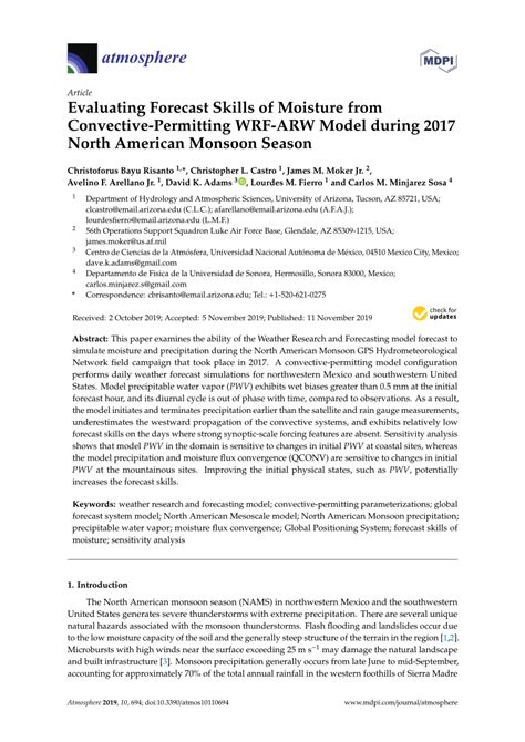Pdf Evaluating Forecast Skills Of Moisture From Convective Permitting Wrf Arw Model During