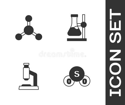 Set Sulfur Dioxide So2 Molecule Microscope And Test Tube Flask On