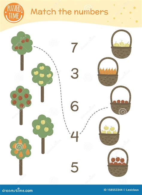 Matching Game With Trees Fruits And Baskets Stock Vector Illustration Of Game Counting