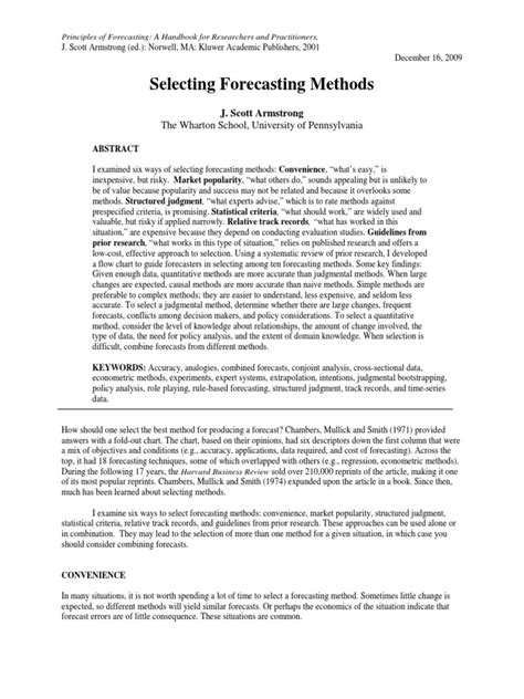 Pof Selecting Forecasting Methods Download Free Pdf Forecasting Statistics